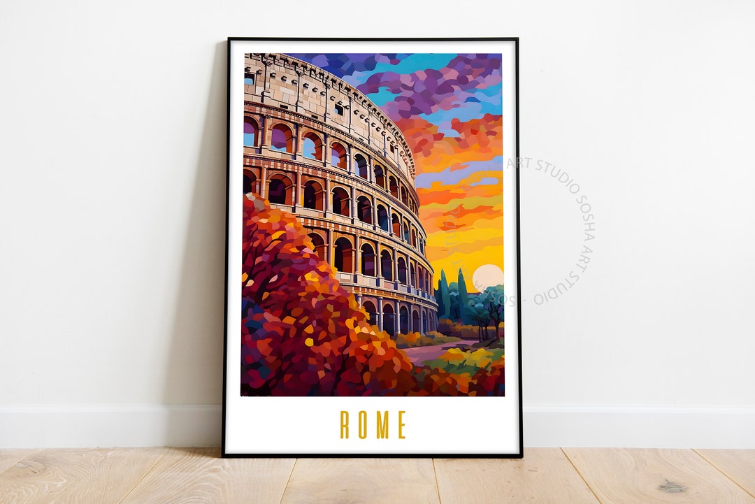 Retro Rome Travel Poster, Italy Print, Italy Travel Gift, Colosseum ...
