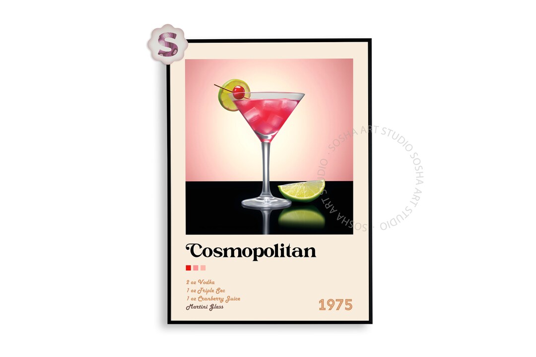 Cosmopolitan Cocktail Print | Cocktail Poster | Alcohol Prints | Retro ...