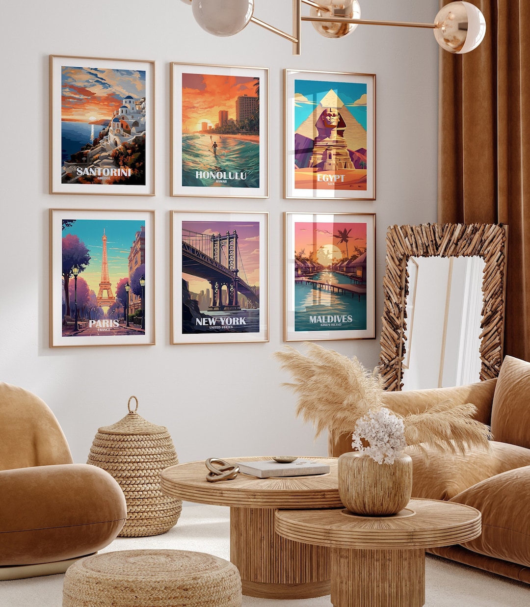 Retro Travel Posters World Cities Wall Art Gallery Set of 6 Vintage ...