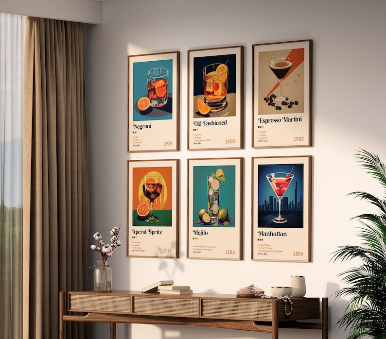 Classic Cocktail Prints Set: Retro Bar Cart Wall Art (digital Download ...