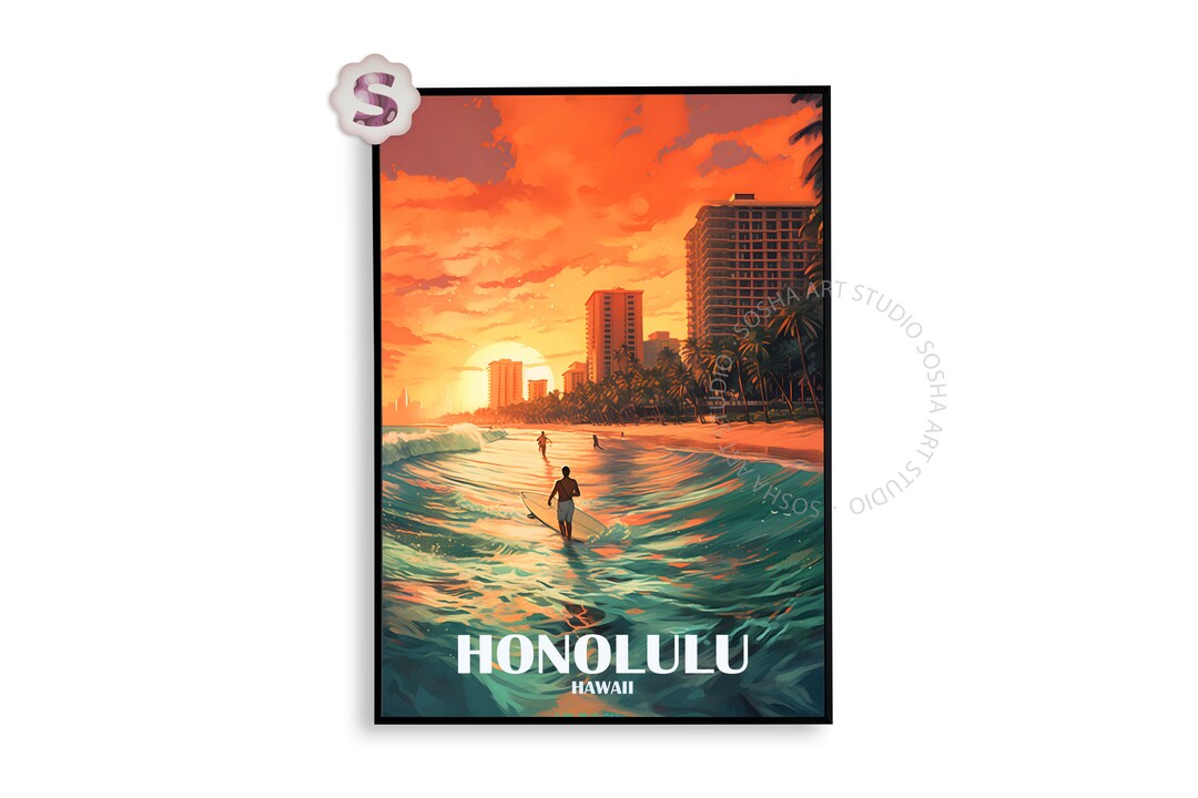 Hawaii Travel Poster, Retro Wall Art, Aloha Print, Printable Honolulu ...