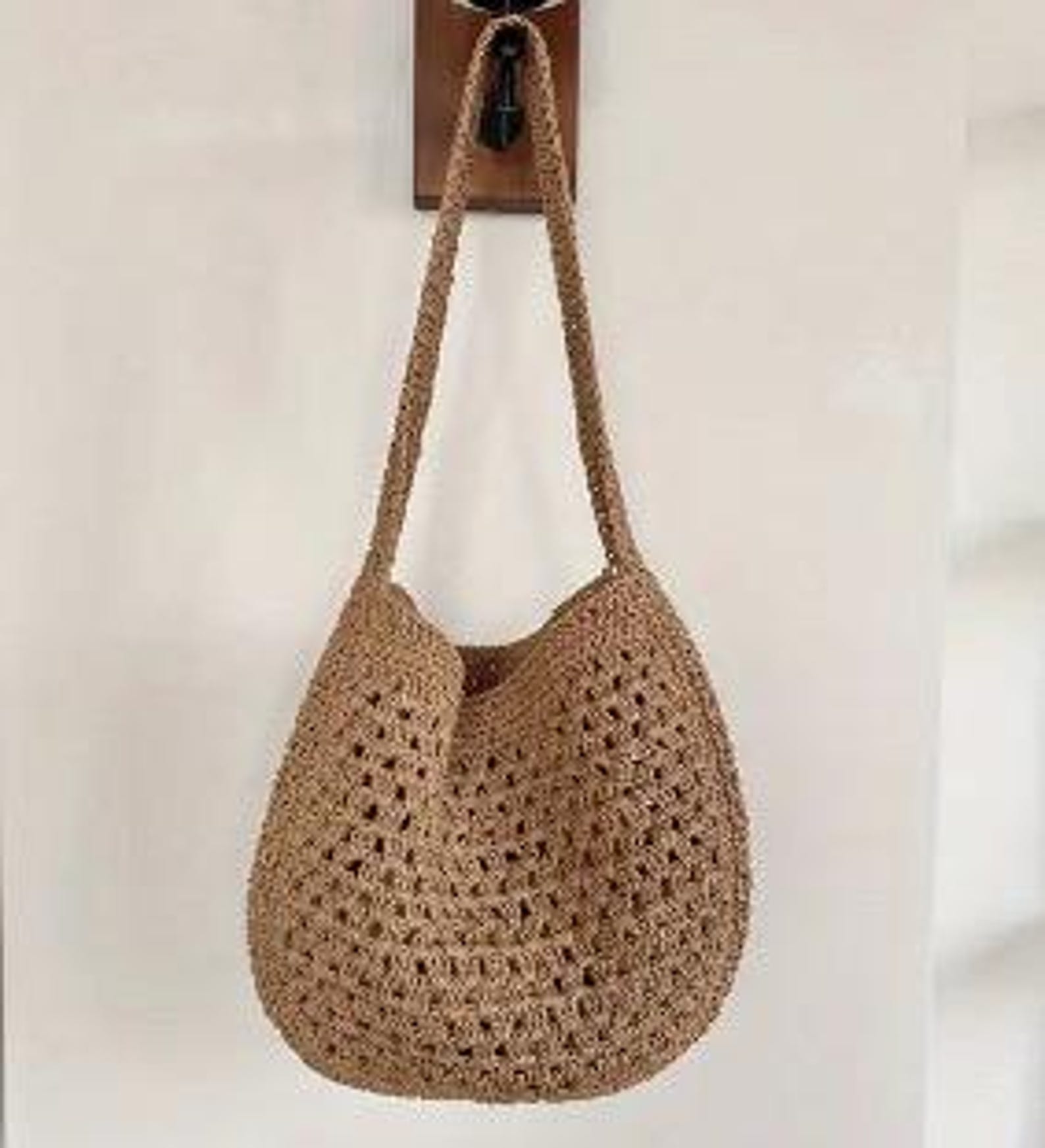 Handmade Crochet Raffia Rounded Beach Bag Shoulder Bag Summer Tote Strap Woven(khaki, Beige ...