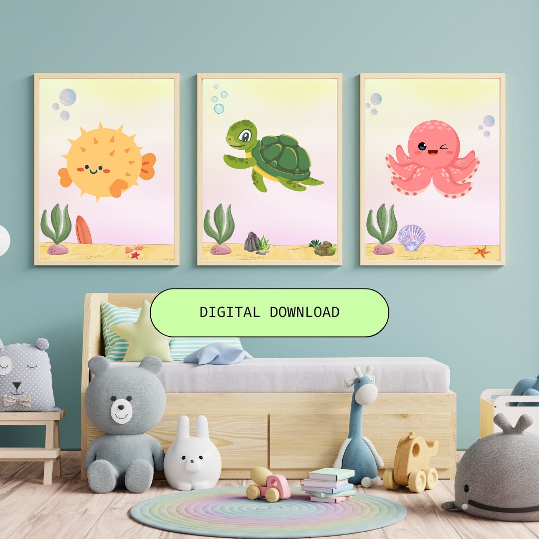 Under the Sea Nursery Prints, Ocean Animal Posters, Playroom Wall Art ...