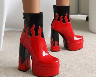 Red Black Flame Boots - Etsy