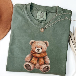 Fall Teddy Bear Shirt Stuffed Bear With Scarf Tee Cute Comfort Colors ...