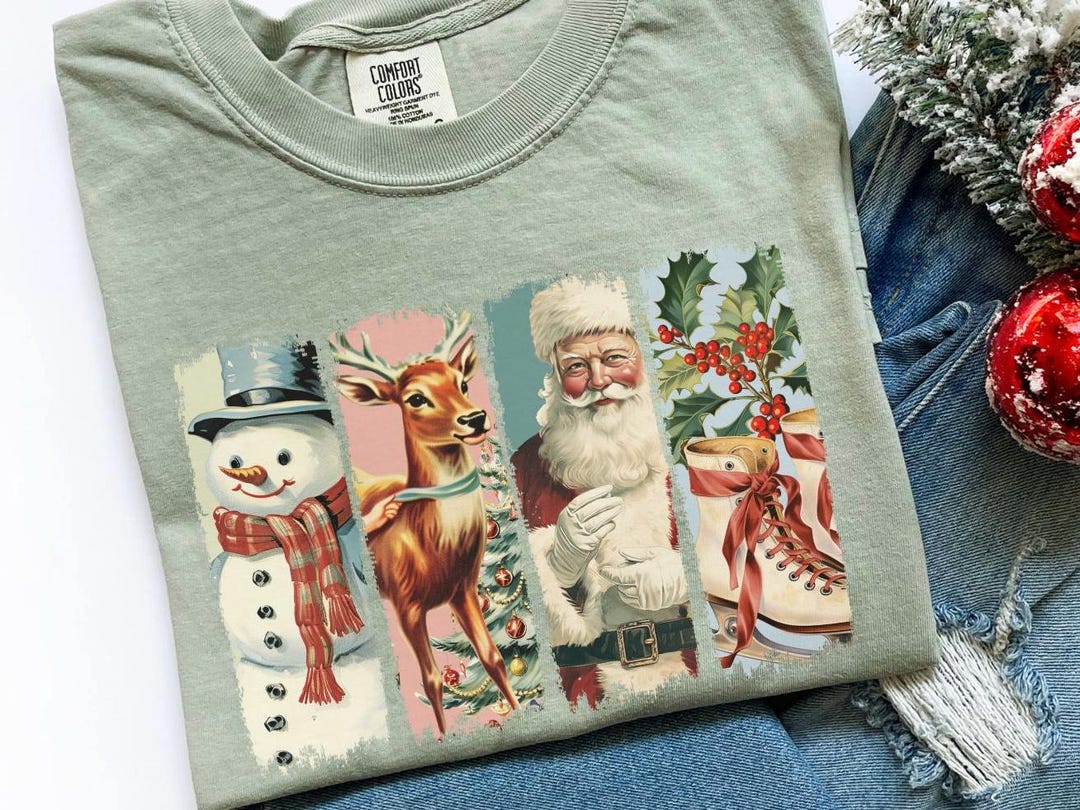 Vintage Christmas Shirt, Retro Santa and Snowman Tee, Comfort Colors ...