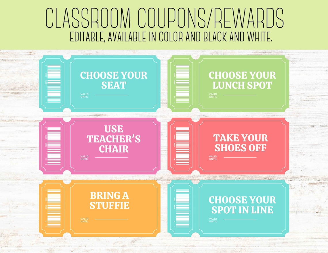 EDITABLE Classroom Reward Coupons, Class Management, Class Rewards ...