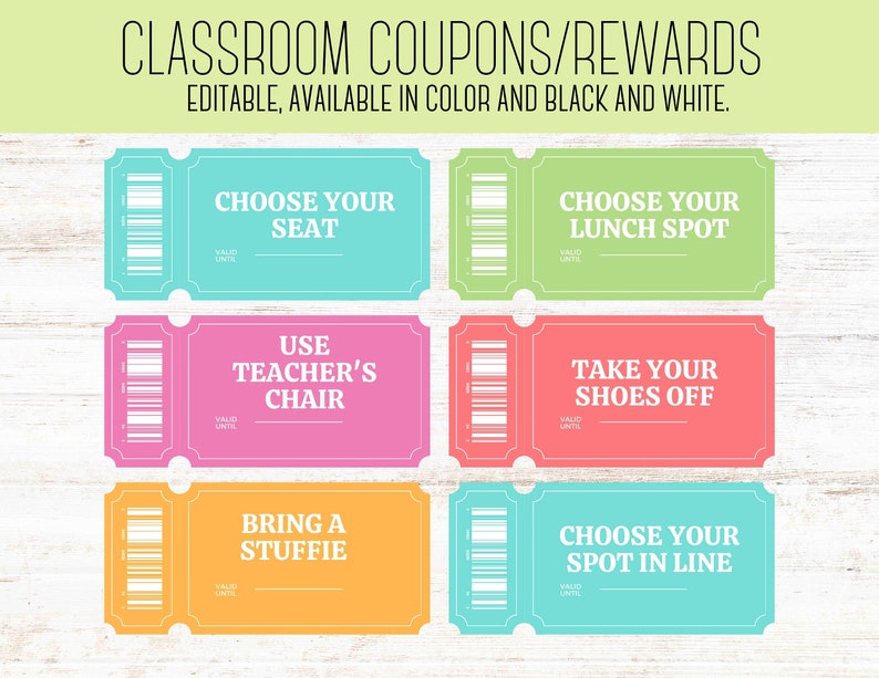 EDITABLE Classroom Reward Coupons, Class Management, Class Rewards ...