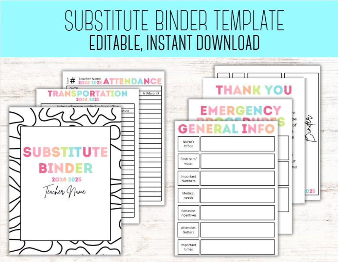 Substitute Binder Template, Emergency Sub Plans, Elementary Substitute ...