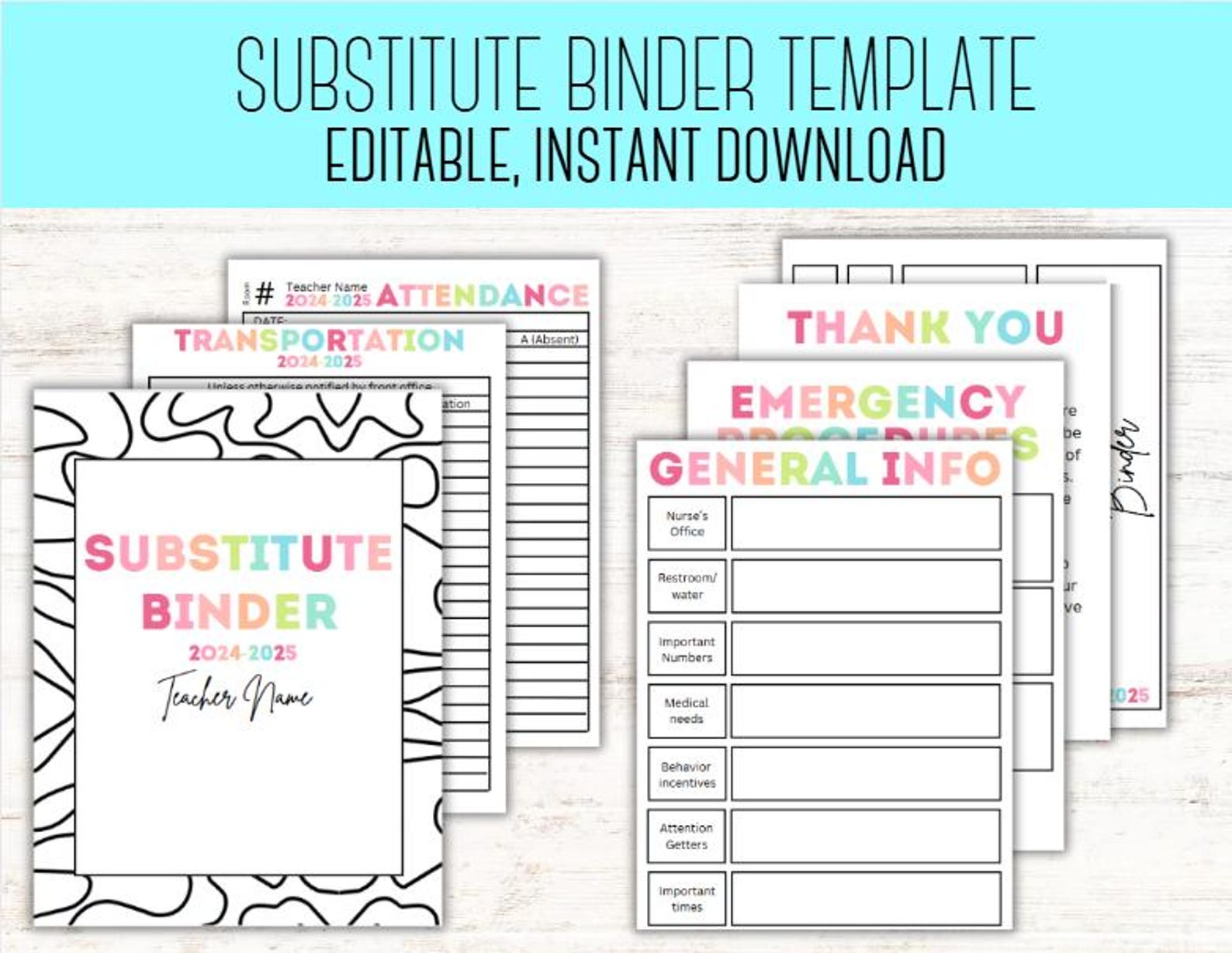 Substitute Binder Template, Emergency Sub Plans, Elementary Substitute ...