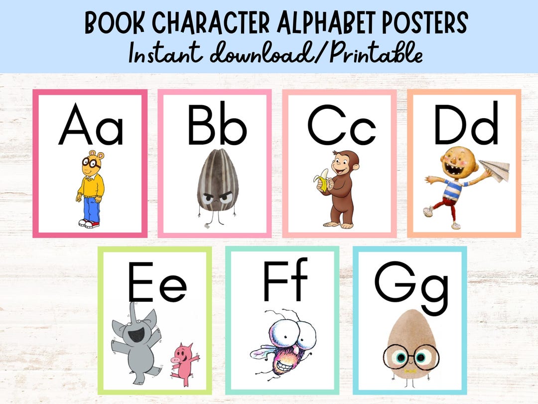 Children's Book Character Alphabet Posters, Age Appropriate Font ...