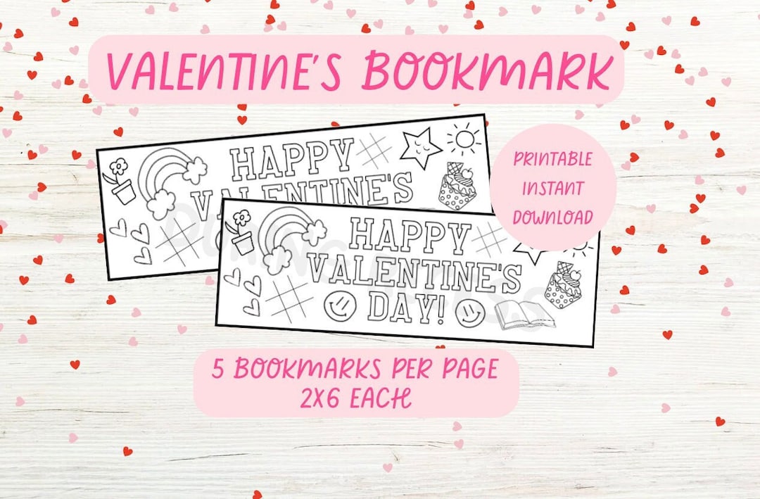 PRINTABLE Valentine's Day Bookmarks, Valentine Student Gifts, Coloring ...
