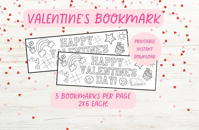 PRINTABLE Valentine's Day Bookmarks, Valentine Student Gifts, Coloring ...