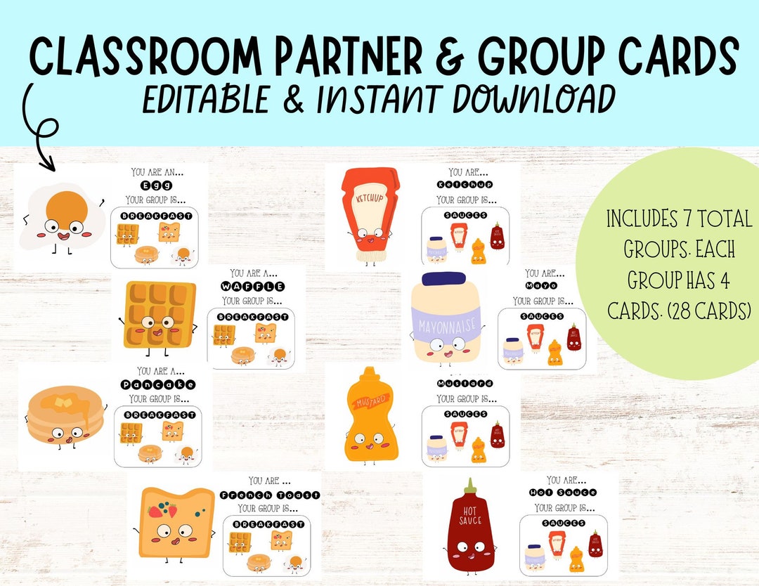 INSTANT DOWNLOAD Classroom Partner and Group Work Cards, Partner Cards ...