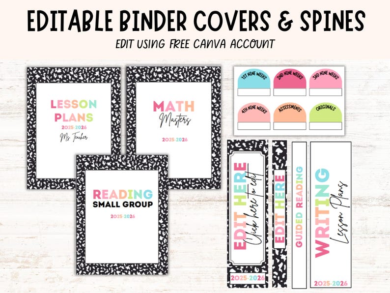 Editable Composition & Pastel Binder Covers, Printable Planner Cover ...