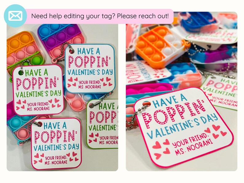 Printable Pop-it Valentine's Day Gift Tags, Personalize Valentine Party ...