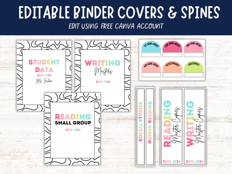 Editable Pastel Binder Covers and Spines, Printable Planner Cover ...