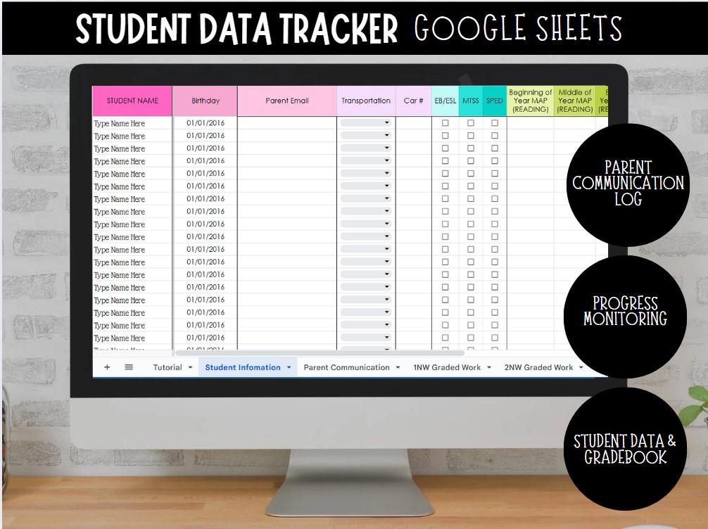 Digital Student Data Tracker for Teachers, Google Sheets Gradebook ...