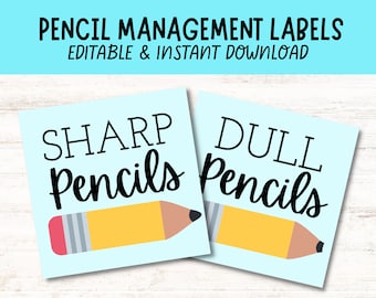 EDITABLE Classroom Pencil Management, Class Labels, Sharp and Dull ...