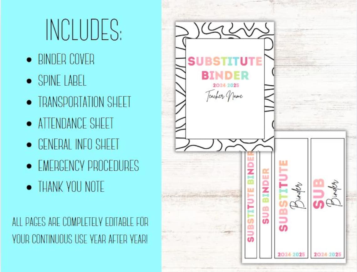 Substitute Binder Template, Emergency Sub Plans, Elementary Substitute ...