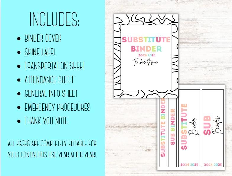 Substitute Binder Template, Emergency Sub Plans, Elementary Substitute ...
