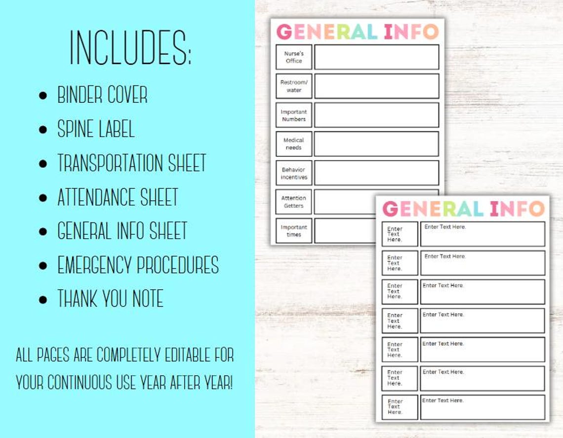 Substitute Binder Template, Emergency Sub Plans, Elementary Substitute ...