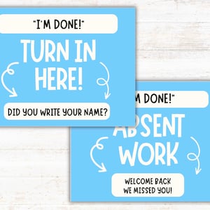 EDITABLE Classroom Turn in Basket Label, Absent Work Label, Turn in ...