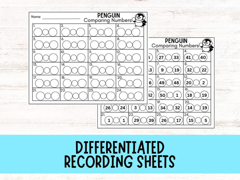 Winter Comparing Numbers Write the Room 0-50 Penguin First Grade Math ...