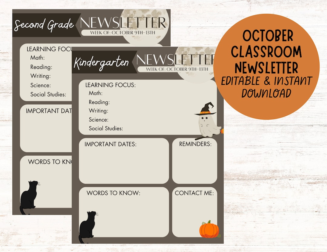 October Classroom Newsletter Template EDITABLE - Etsy