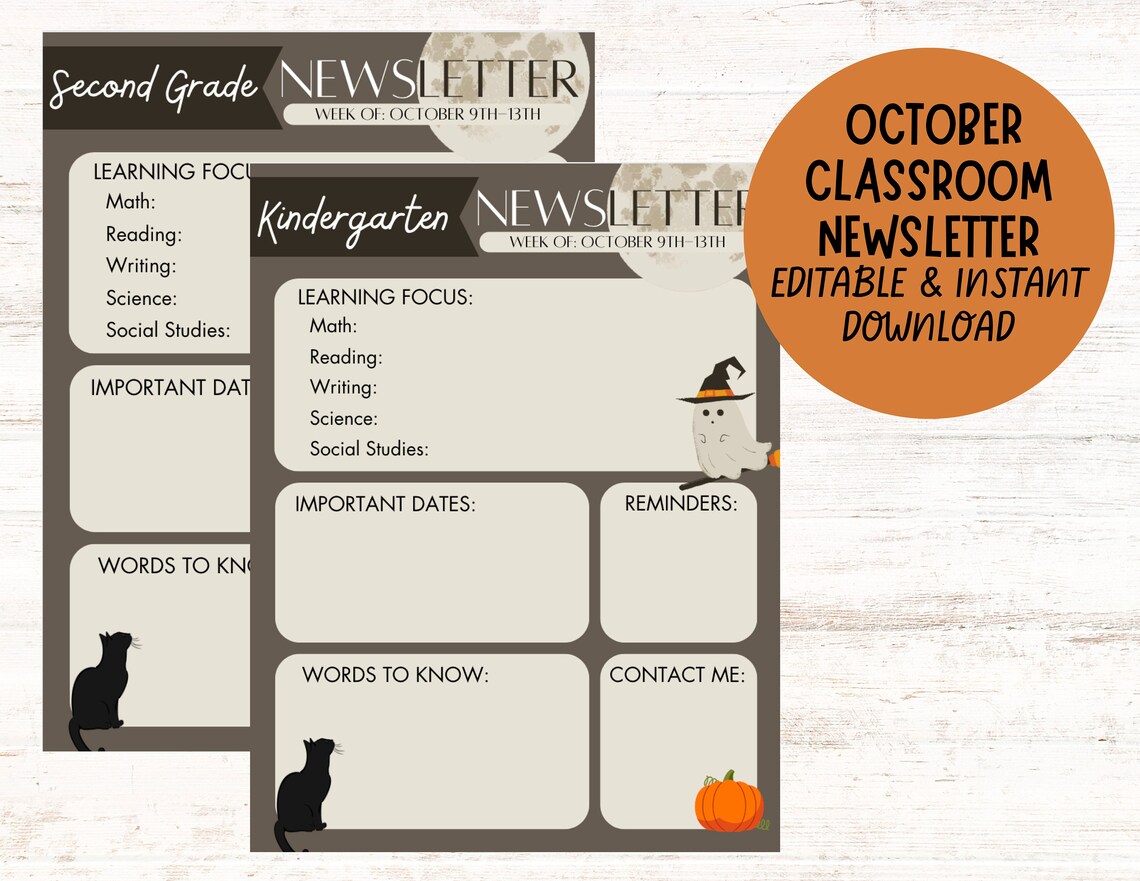 October Classroom Newsletter Template EDITABLE - Etsy