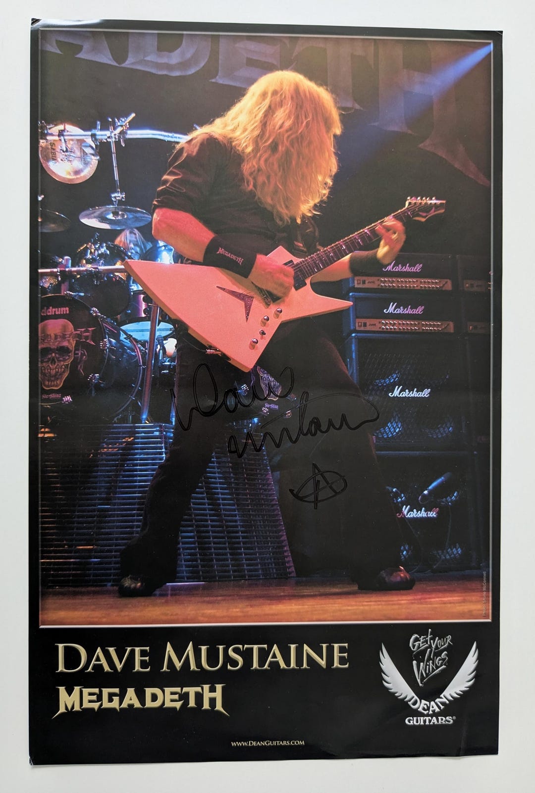 Megadeth Dave Mustaine Autographed Dean Guitars Poster 17" X 11" #2/3 ...