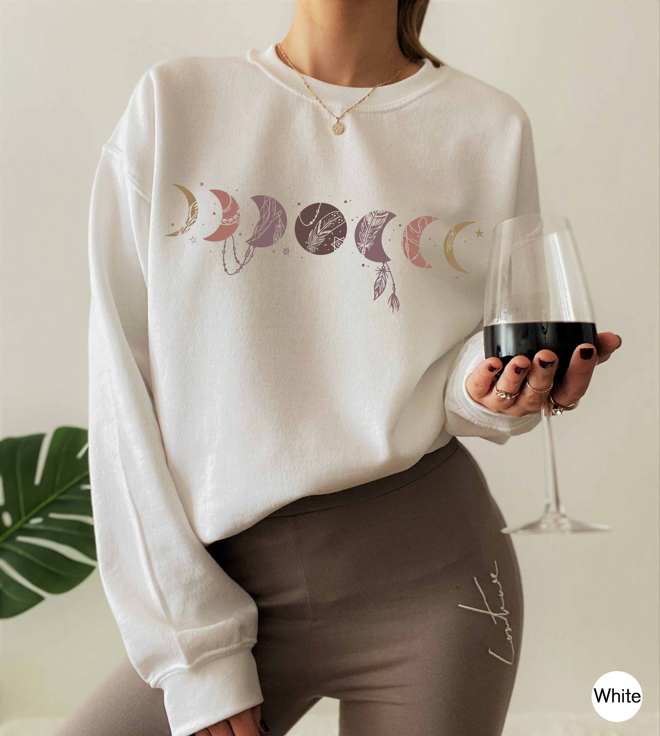 Moon Phases Shirt, Women's Aesthetic Sweatshirts, Boho Astrologist ...