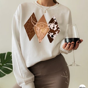 Boho Bull Skull Shirt, Women's Country Shirt, Farmer Sweatshirt, Cowboy ...