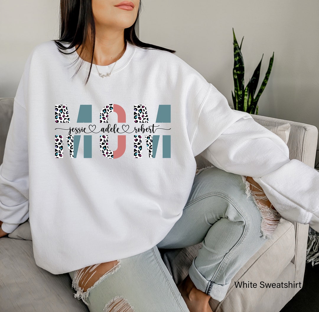 Custom Mom Sweatshirt With Kids Names, Personalized Leopard Mom Shirt ...