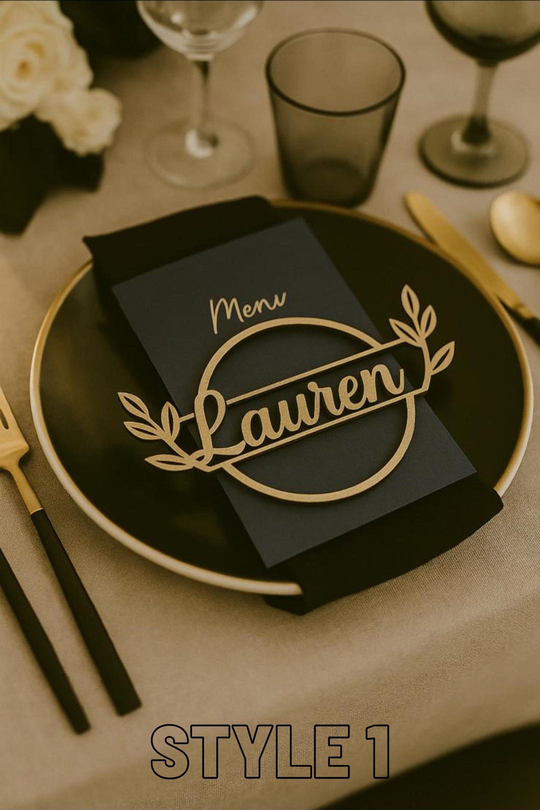 Custom Wood Name Tag, Elegant Wedding Place Card, Personalized Wooden ...