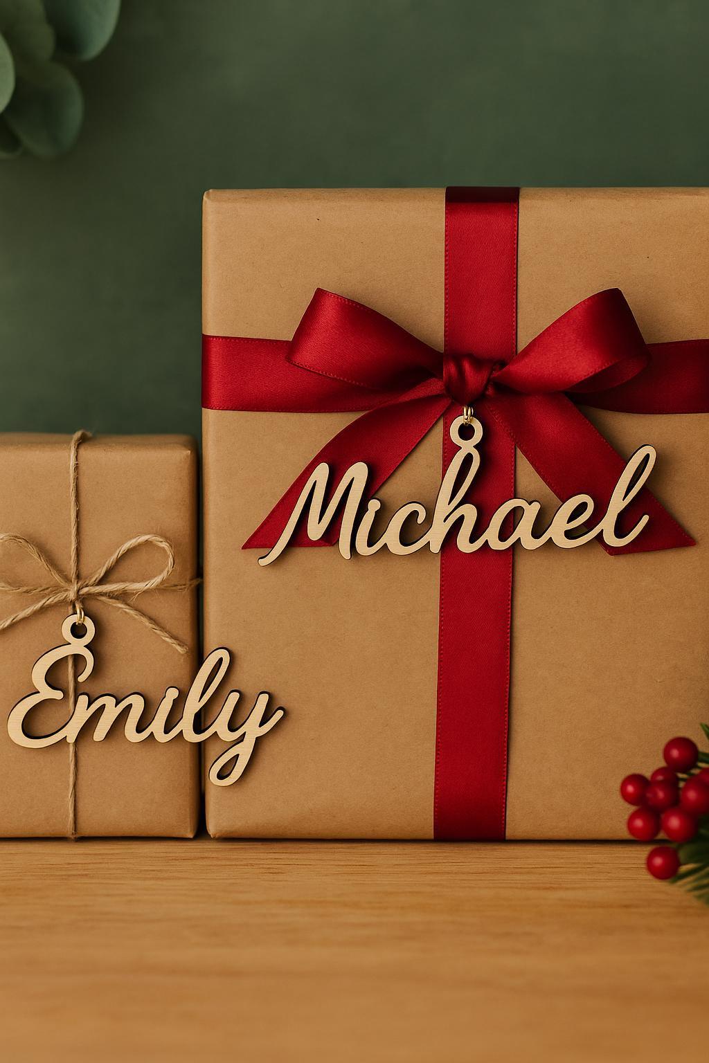 Custom Wooden Name Tag for Gift Box | Personalized Laser Cut Name Sign ...