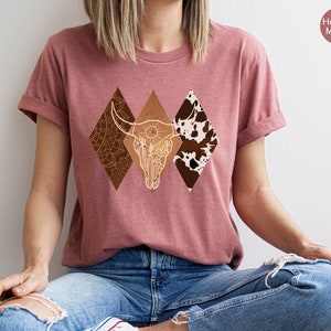 Boho Bull Skull Shirt, Women's Country Shirt, Farmer Sweatshirt, Cowboy ...