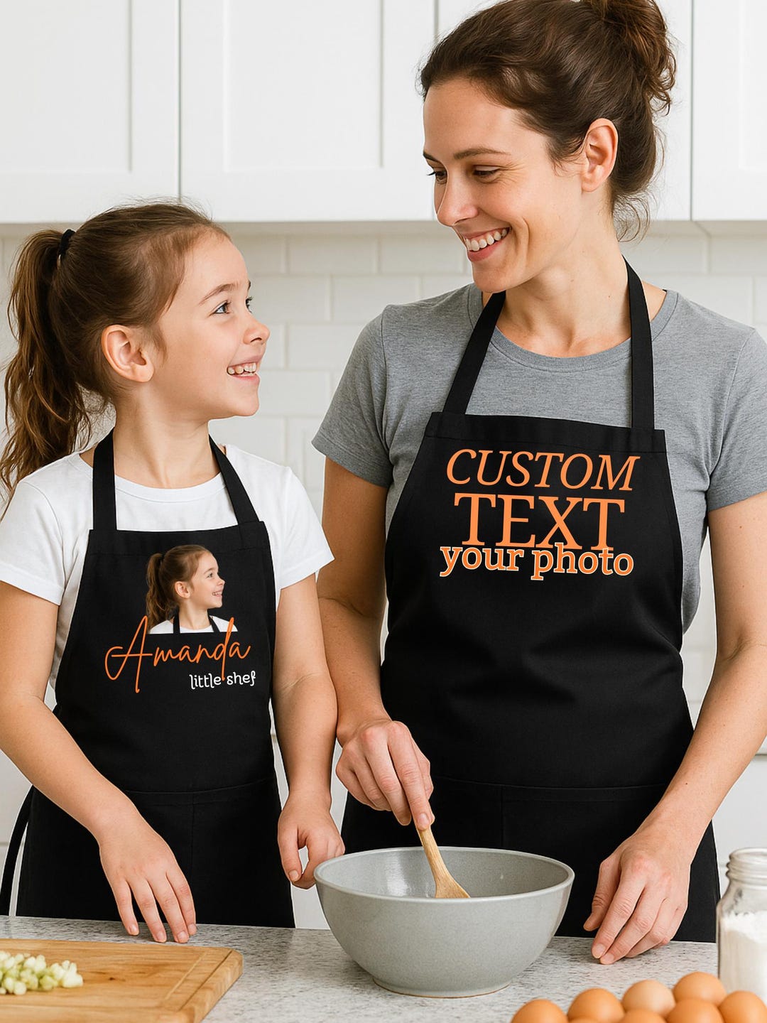 Custom Text Apron, Custom Photo Apron Set, Mommy and Me Apron ...
