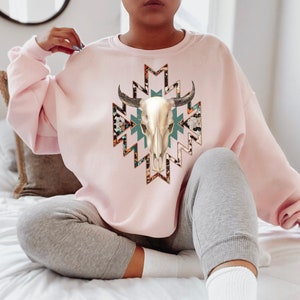 Boho Bull Skull Shirt, Women's Country Shirt, Wallen Sweatshirt, Cowboy ...