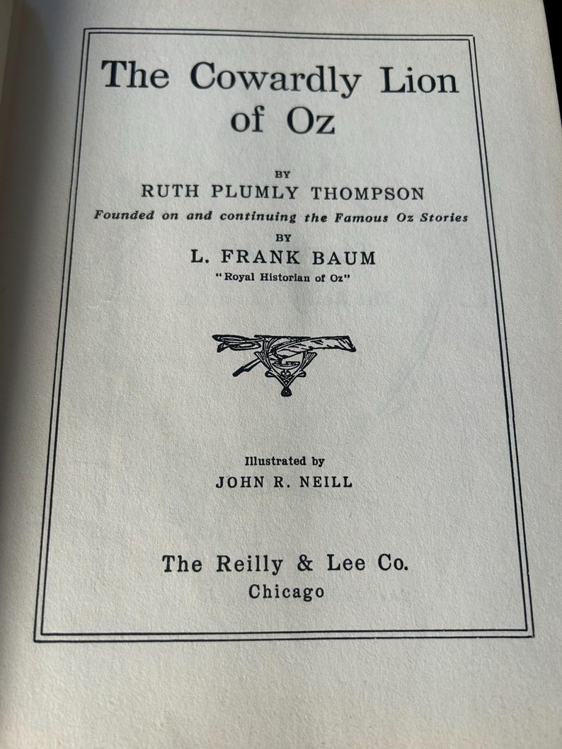 The Cowardly Lion of Oz Book | Ruth Plumly Thompson, Reilly & Lee Co ...