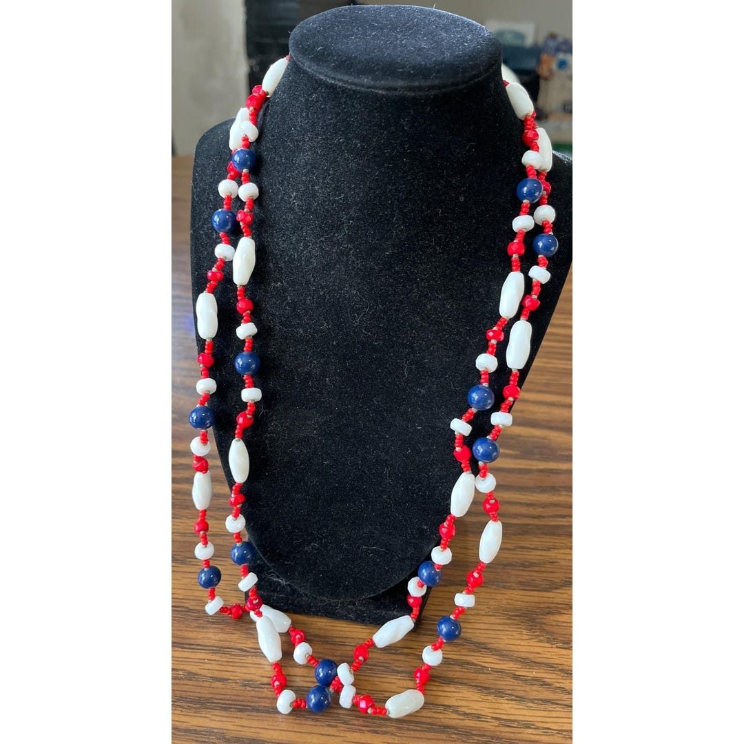 Miriam Haskel Vintage Red White Blue Beaded Necklace - Etsy