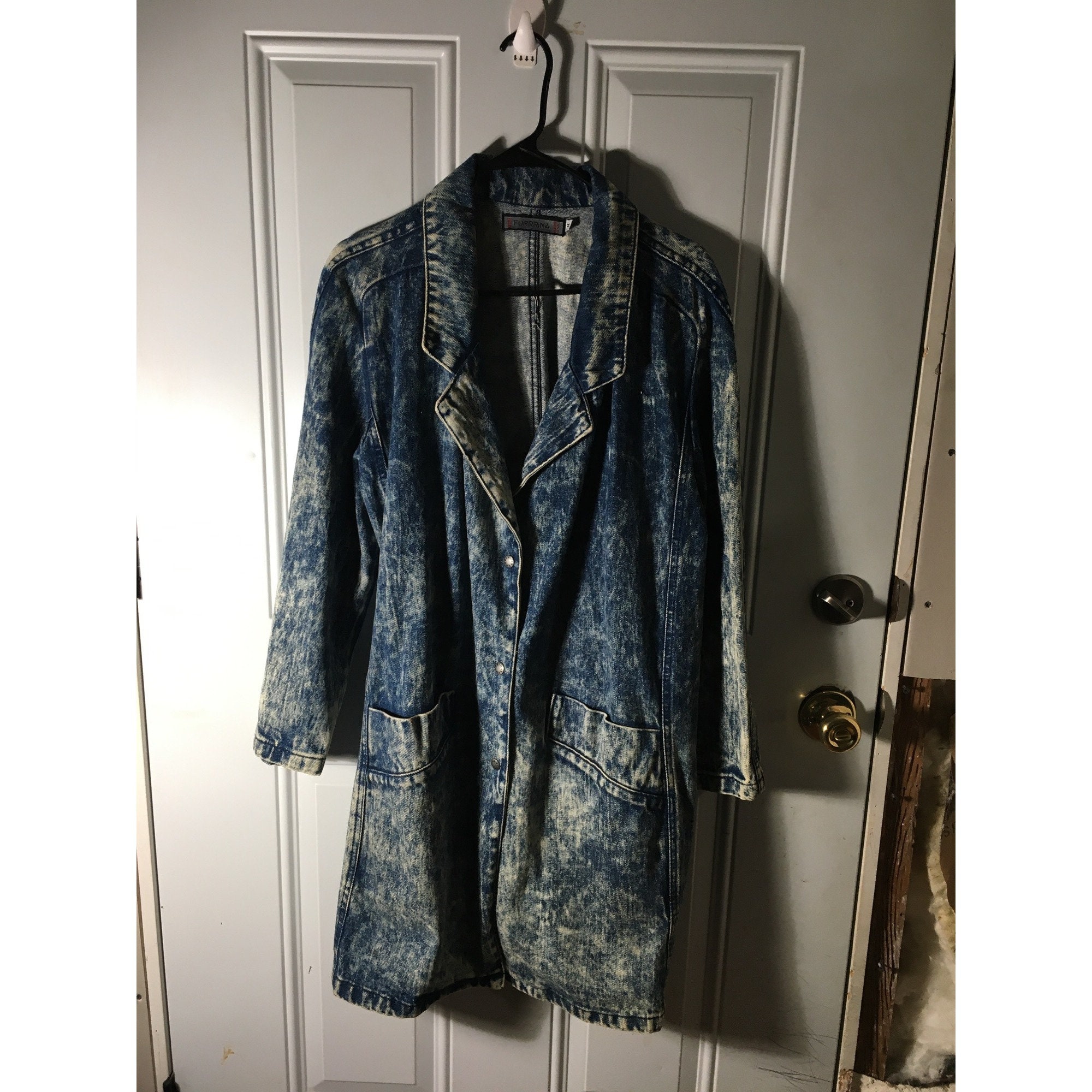 Bebe Furrrina Womans Vintage 80s Acid Wash Jean Duster Coat Size Medium ...