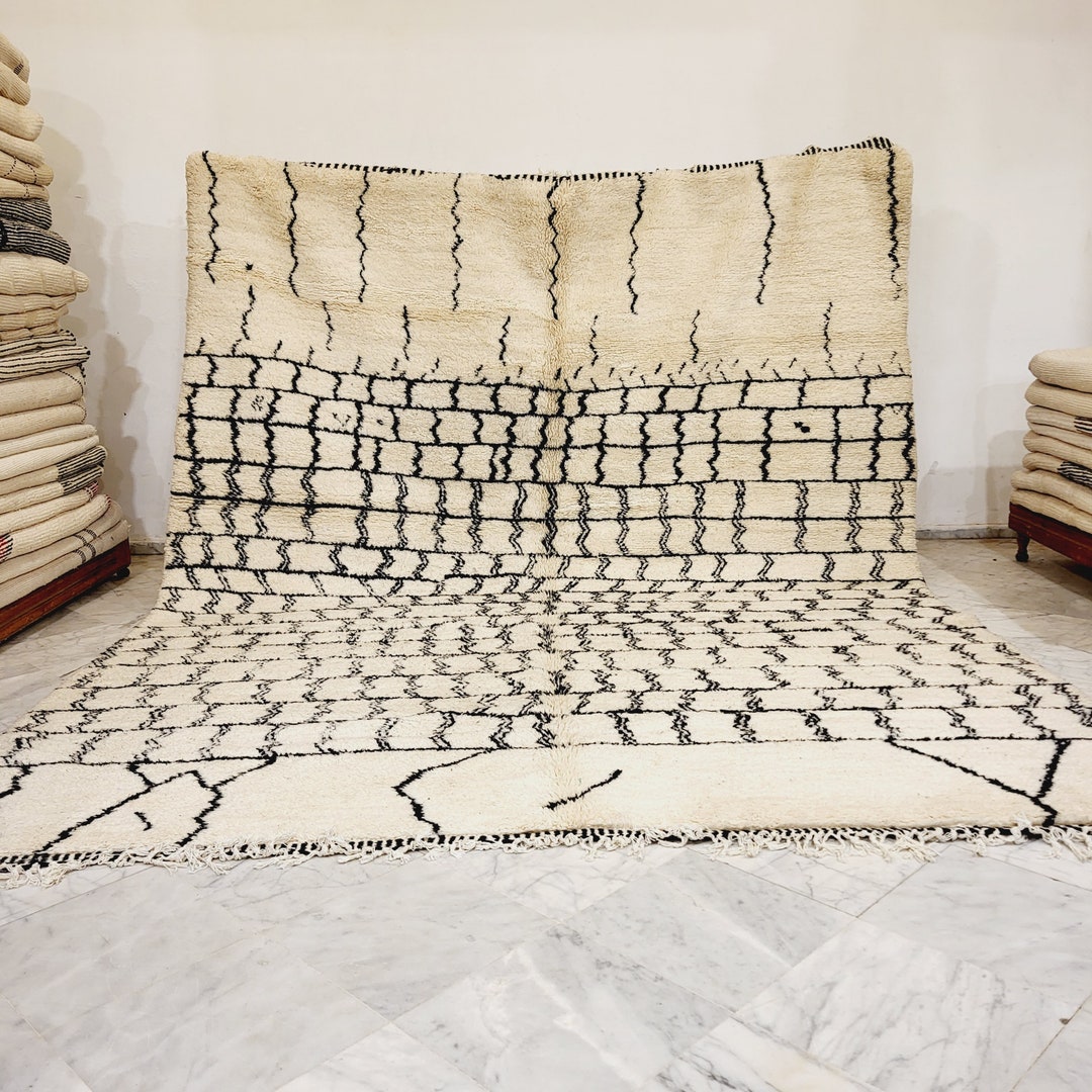 Moroccan White and Black Rug, Handmade Beni Ourain Style 10.2x13 Berber ...