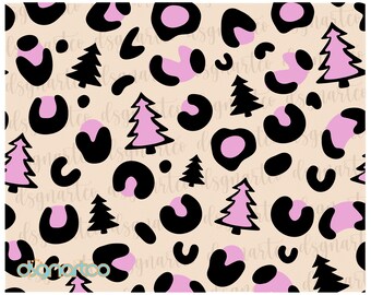 Leopard Print Christmas Tree Png Pattern, Christmas Seamless Pattern ...