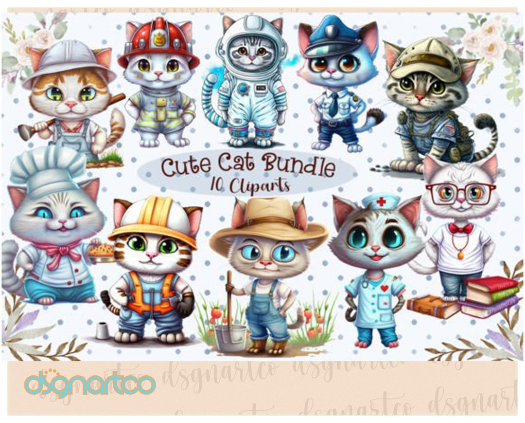 Cute Cat Cliparts Bundle, Digital Download, Svg Bundle, Png ...