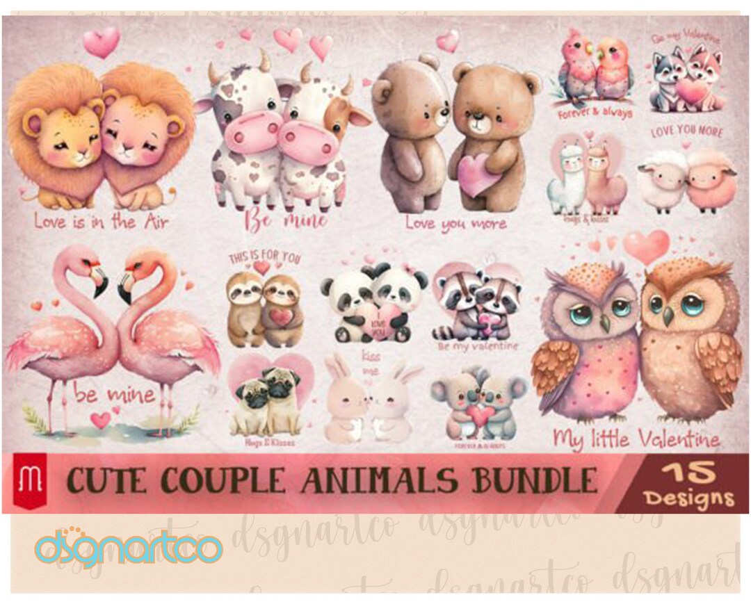 Couple Animals Valentine Bundle, Valentines Day Svg Bundle, Svg Bundle ...