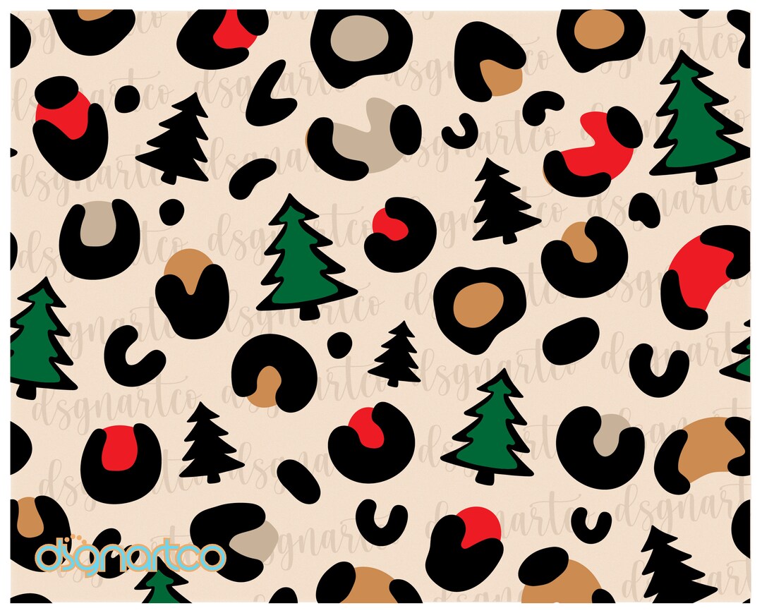 Colorful Leopard Print Christmas Tree Png Pattern, Christmas Seamless ...