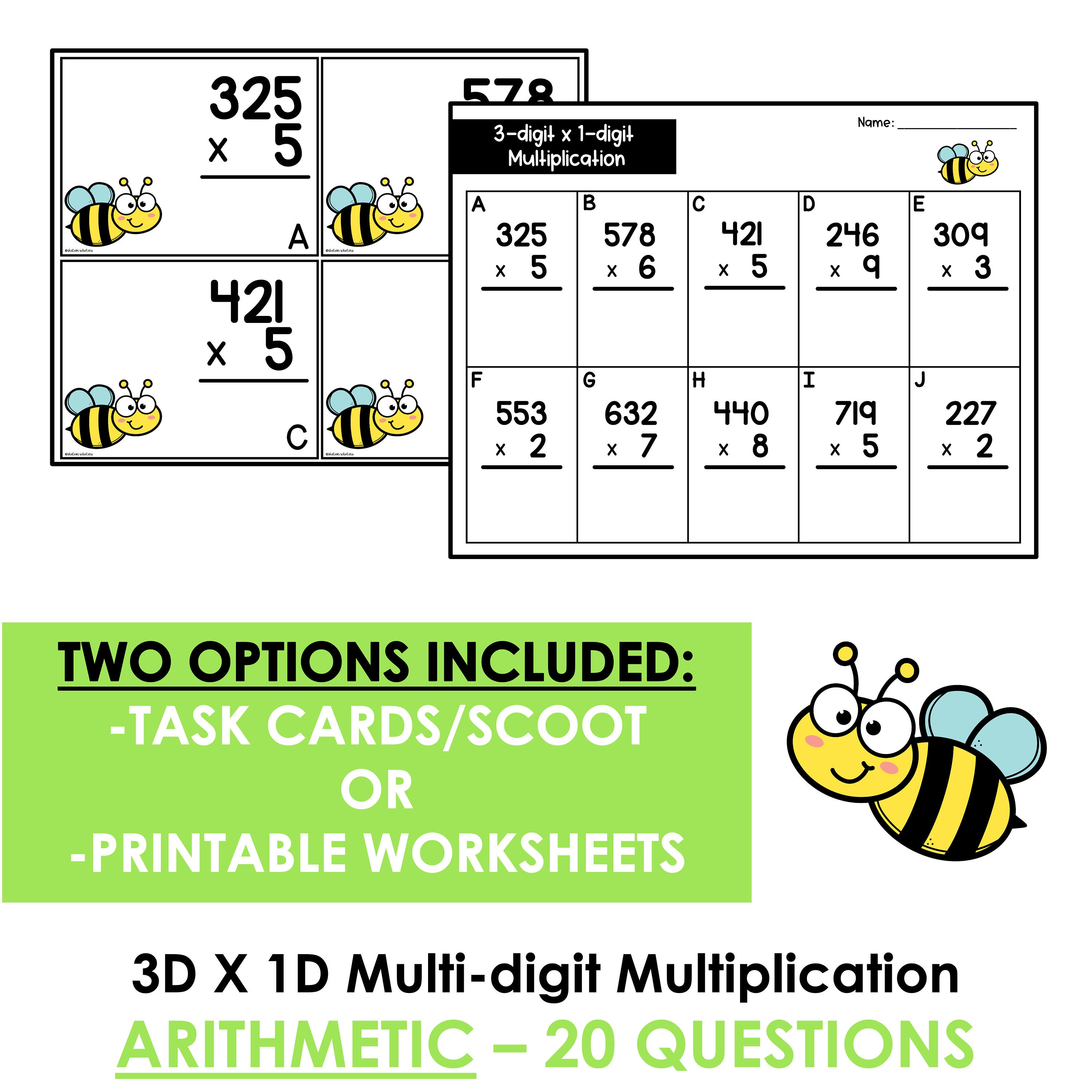 SPRING 3 Digit by 1 Digit Multiplication Word Problems and Task Cards ...
