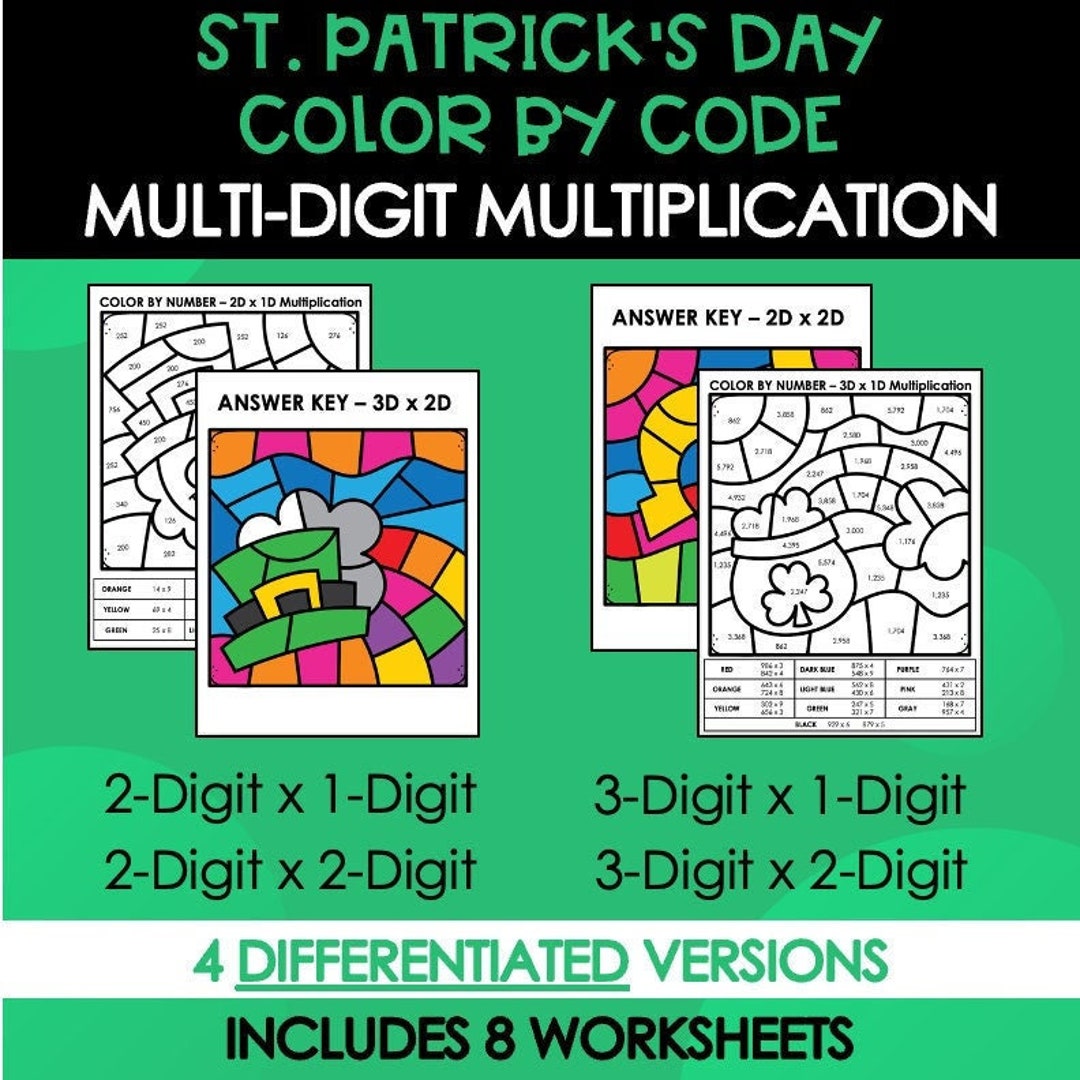Multi-digit Multiplication Differentiated Practice Worksheets Color-by ...