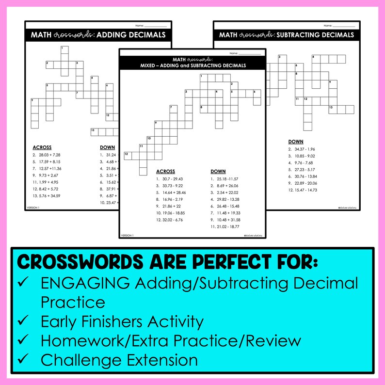 Adding and Subtracting Decimals Review Practice Activities - Etsy